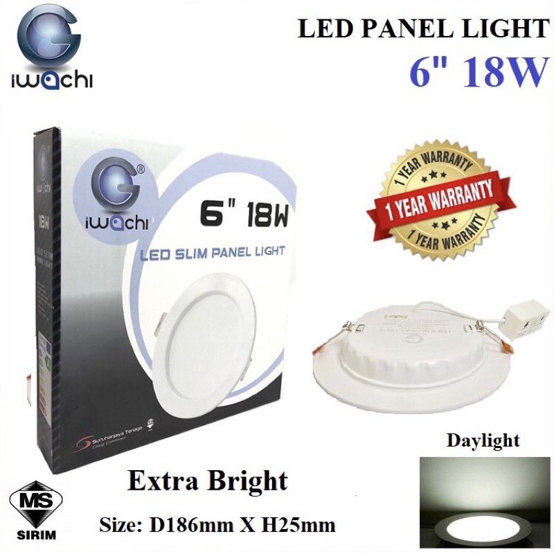 (SIRIM) LED Panel Light Downlight 6 Inch 18 Walt Daylight White 6500k ...