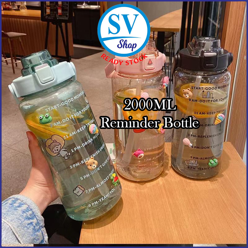 2000ml with reminder time Water Bottle Tumbler with straw scale 2Liter gym bottle [BPA FREE ...