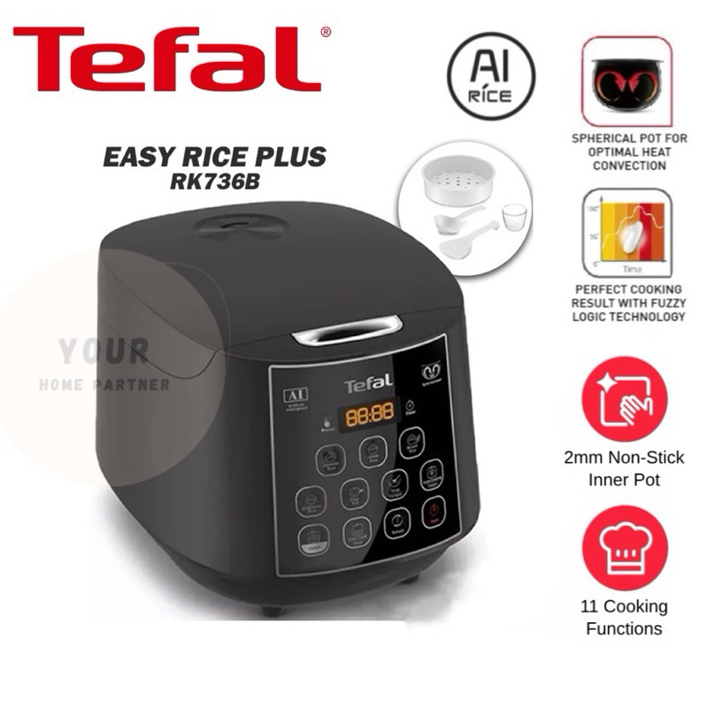 Tefal 1.8L Easy Plus AI Smart Rice Cooker (11 Programs) 10 Cups RK736B ...