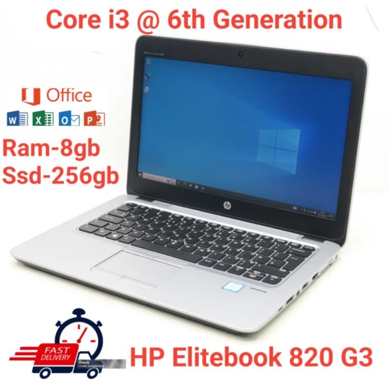 HP Elitebook 820 G3, Core i3 @ 6th generation, Ram -8gb Ssd-256gb ...