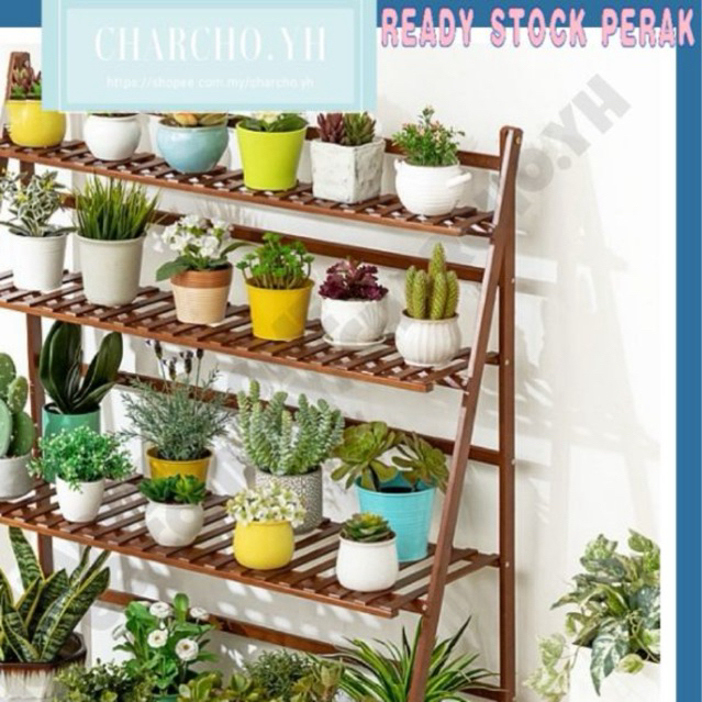 🇲🇾ReadyStock-Bamboo Flower Rak Garden Rack Potted Plant Stand Shelve ...
