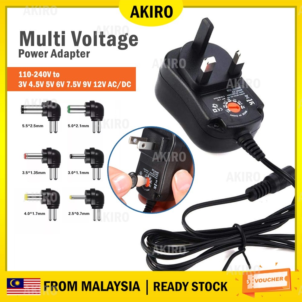 AKIRO Universal Adjustable Adapter 110-240V to 3V 4.5V 5V 6V 7.5V 9V ...