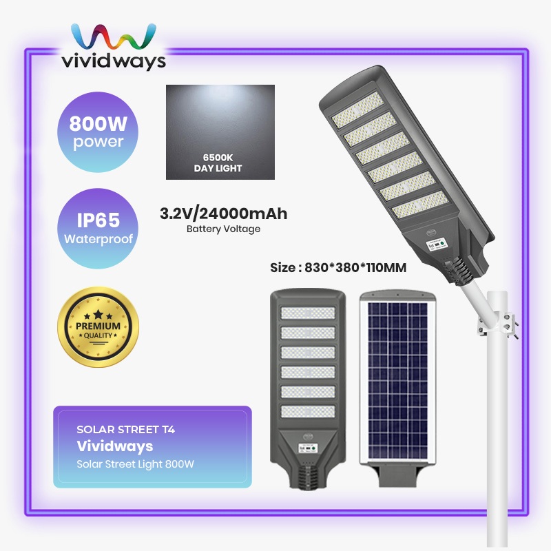 K2 VIVIDWAYS SOLAR STREET LIGHT T4 800W 6500K Day Light IP65 Waterproof ...