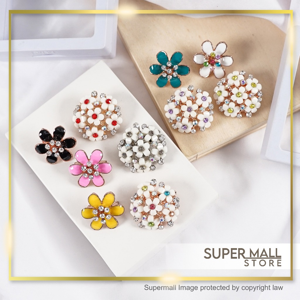 Supermall Brooch Oil Pastel Diamond Flower 1Pc Kerongsang Shoulder Pin ...