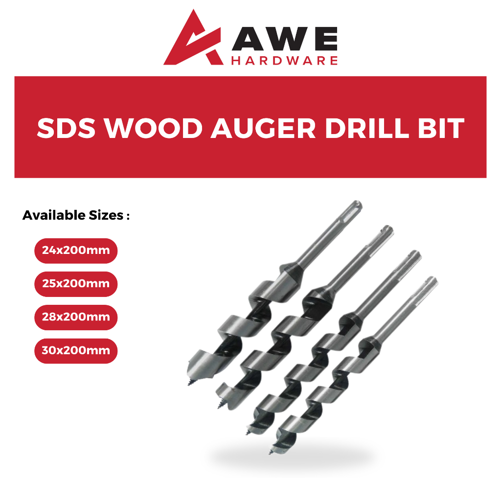 SDS Wood Auger Drill Bit Mata Tebuk Kayu Spiral Wood Carpenter AWE ...