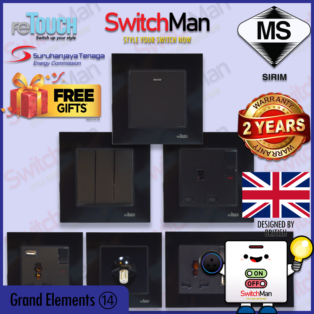 [SIRIM] reTouch Grand Elements Glass Black Switch & Socket 1/2/3/4 Gang ...