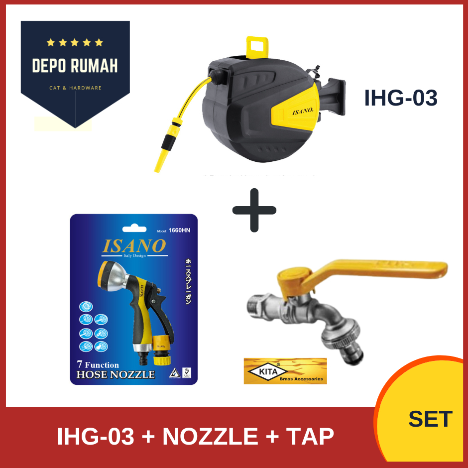 ISANO 10M & 20M Wall Mounted Automatic Reel Retractable Water Hose Reel ...
