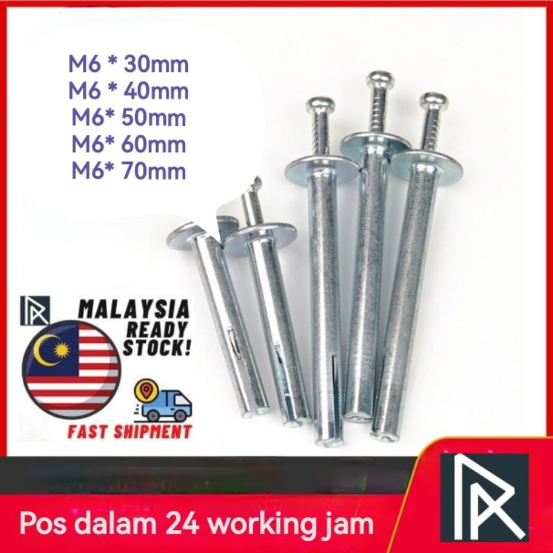 PA 💅 Hammer Drive Anchor DNA Zinc Alloy Wall Plug Paku Besi 6mm x 40mm ...
