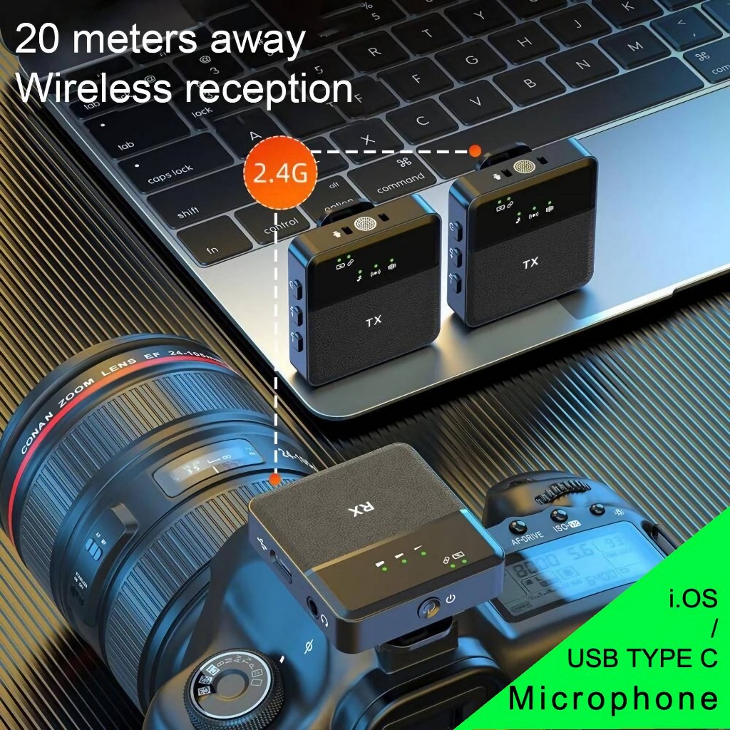 Wireless WiFi Microphone High Capacity 12 Hours Plug & Play Mic ...