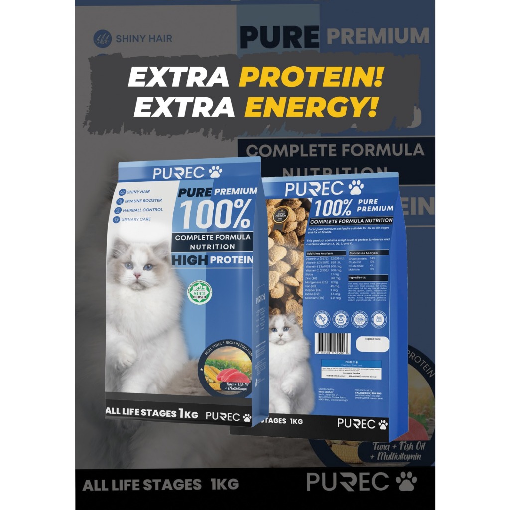PUREC | Pure Premium Dry Kibbles | HIGH PROTEIN 1KG DAN 5KG | Shopee ...