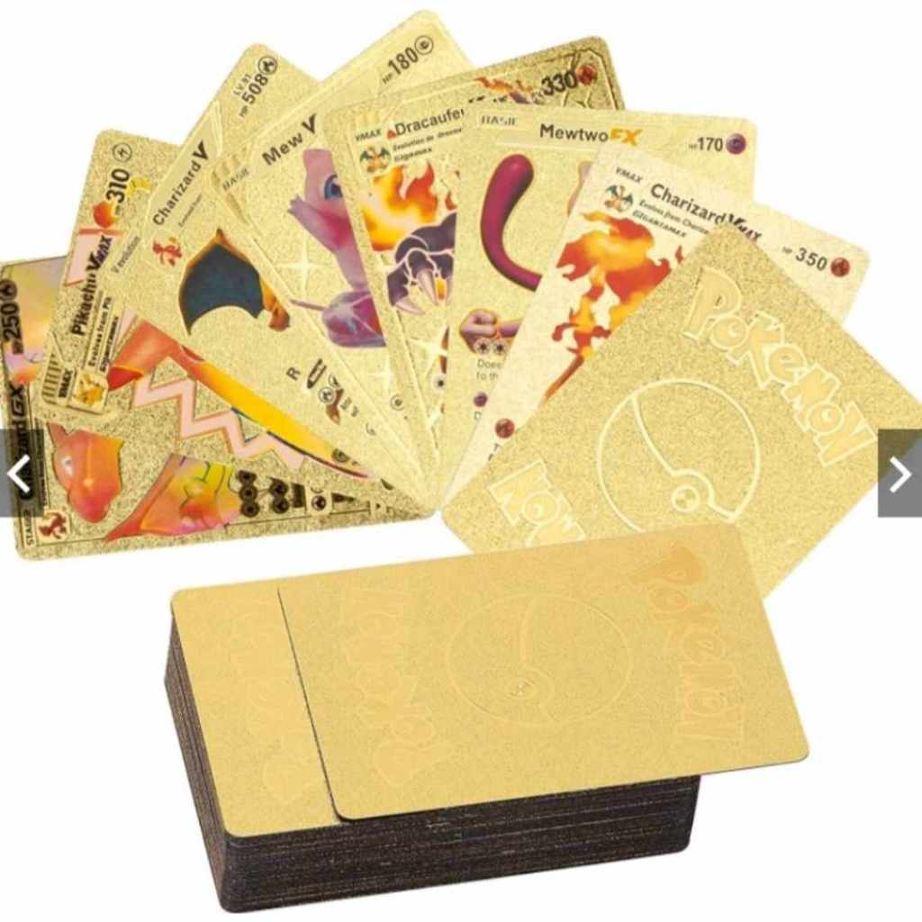 54pcs Gold Pokemon Cards English Charizard Pikachu Trainer Card Game ...