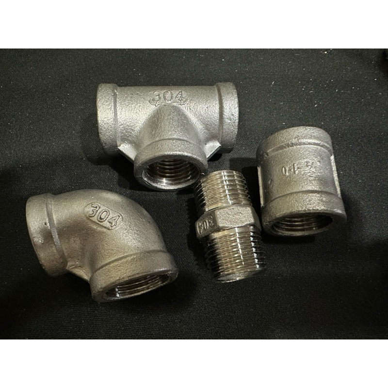 Stainless Steel SUS304 1/2” 3/4" 1” Pipe Fitting socket, 90 elbow, tee, nipple, m+f socket ...
