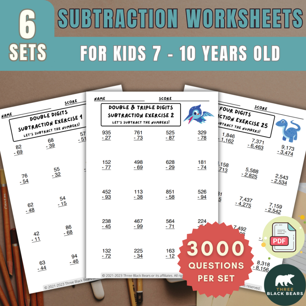 6 Sets of Printable Subtraction Worksheets for Primary School ...