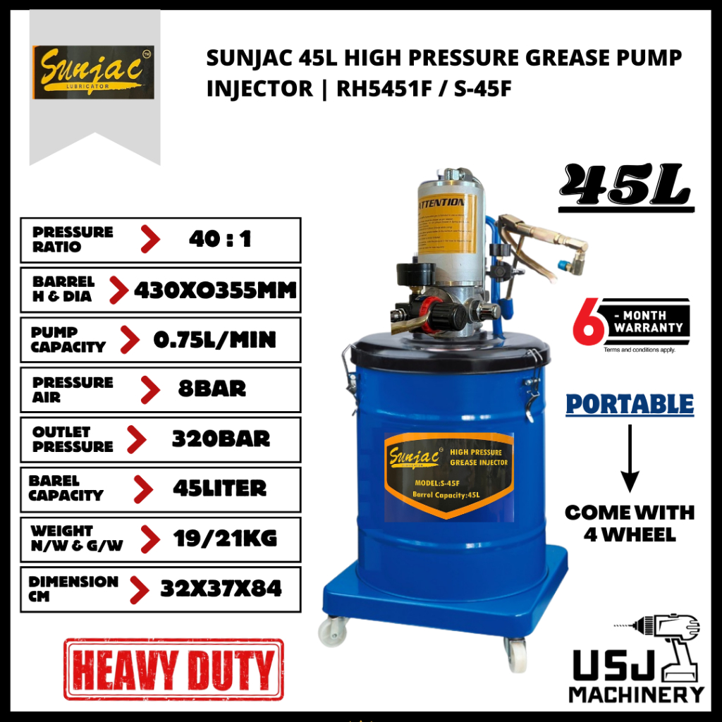WUFU/SUNJAC 45L High Pressure Grease Pump Injector RH5451F / S-45F | 6 ...