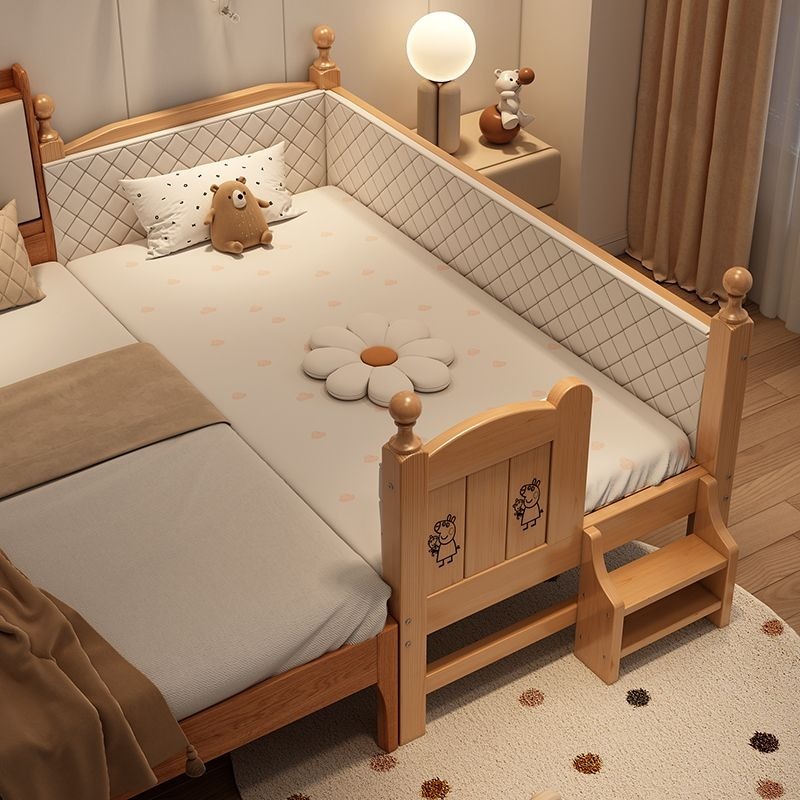 Solid wood children's bed with guardrail baby crib boy girl princess ...