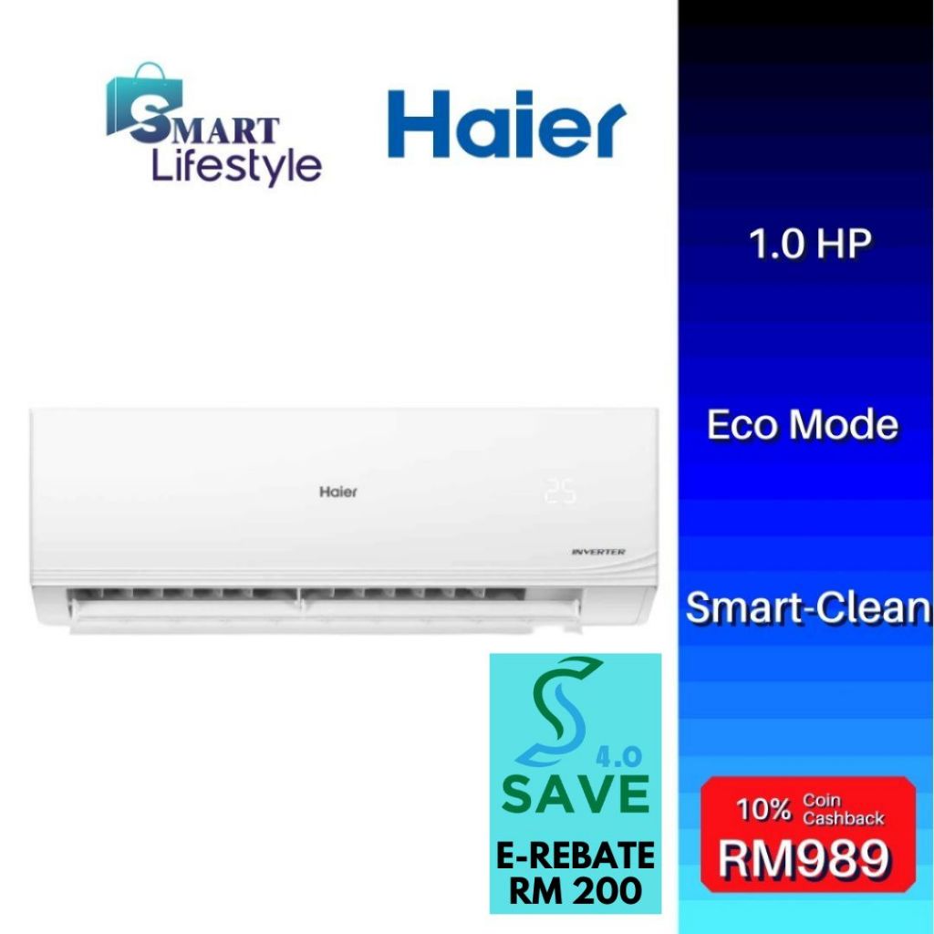 《Save 4.0》Haier Inverter Air Cond (1.0HP) HSU-10VQB22 | Shopee Malaysia