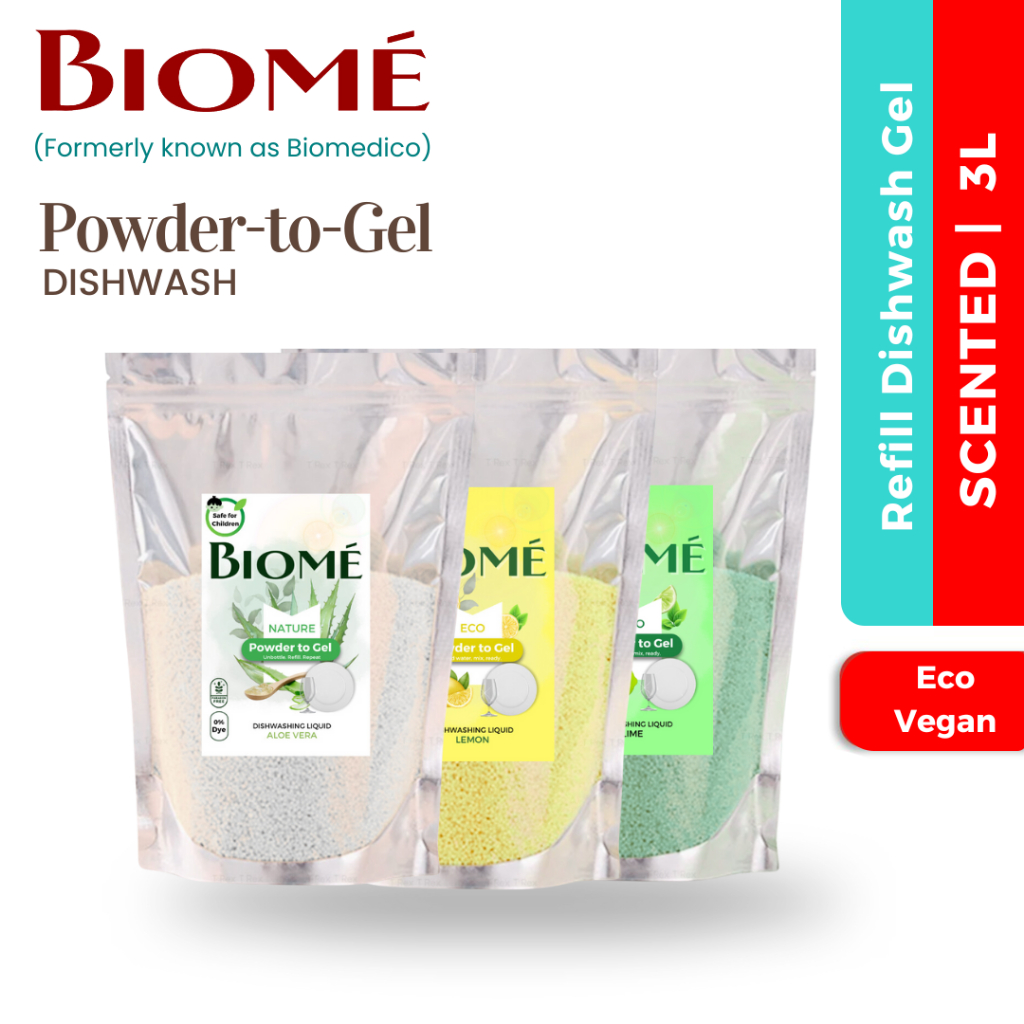 BIOME Powder-to-Gel Dishwash Soap 120g - 3L - Aloe Vera | Lemon | Lime ...