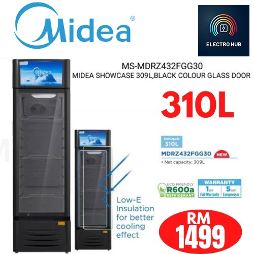 MIDEA CHILLER SHOWCASE MSC-316BE New MD-RZ432 (310L) R600A ECO FRIDGE ...