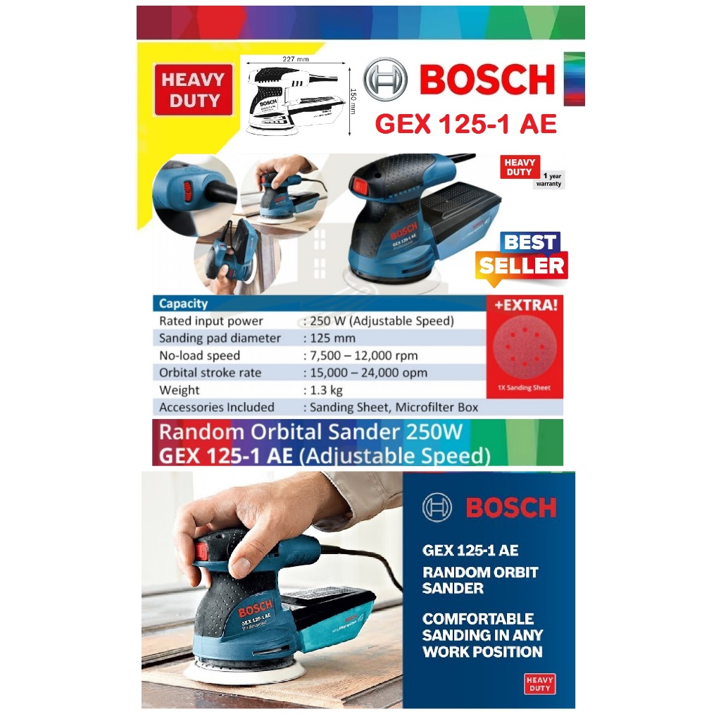 Bosch GEX 250w (125mm / 5-inch) Step-Speed Random Orbit Sander | Shopee Malaysia