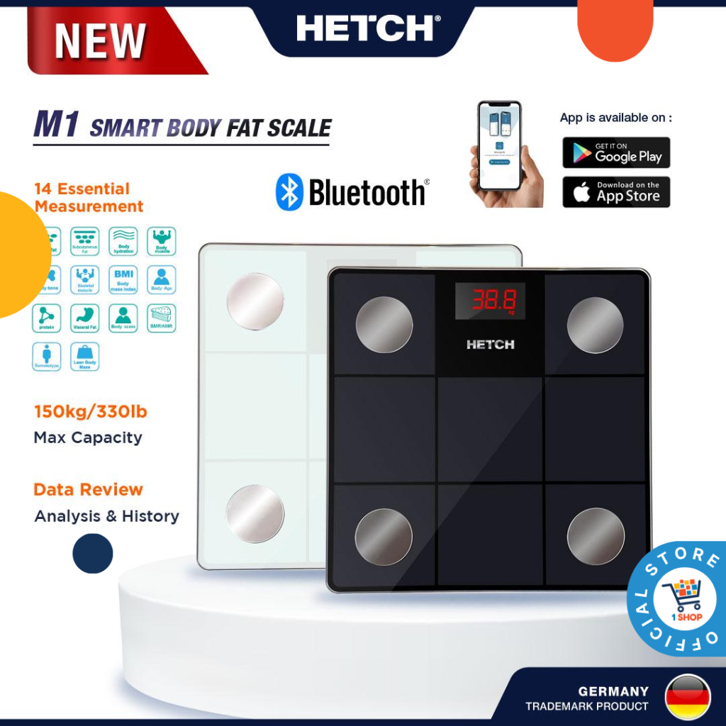 HETCH M1-GN Bluetooth Smart App Body Fat Scale BFS-1123-HC-BMI, Body ...