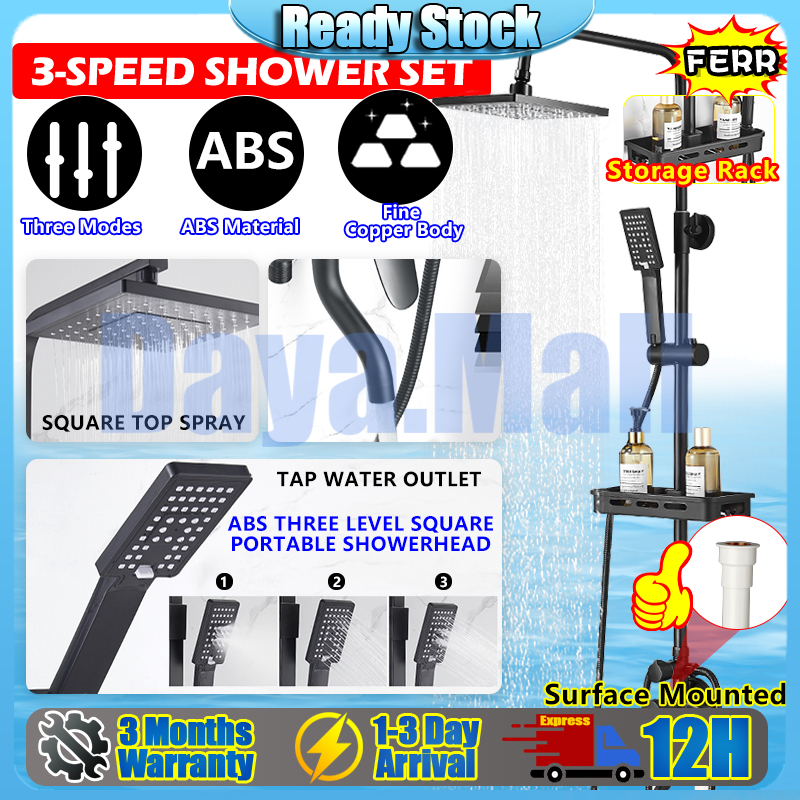 Stainless Steel Shower Head Rainfall Showerhead Set Black High Pressure ...