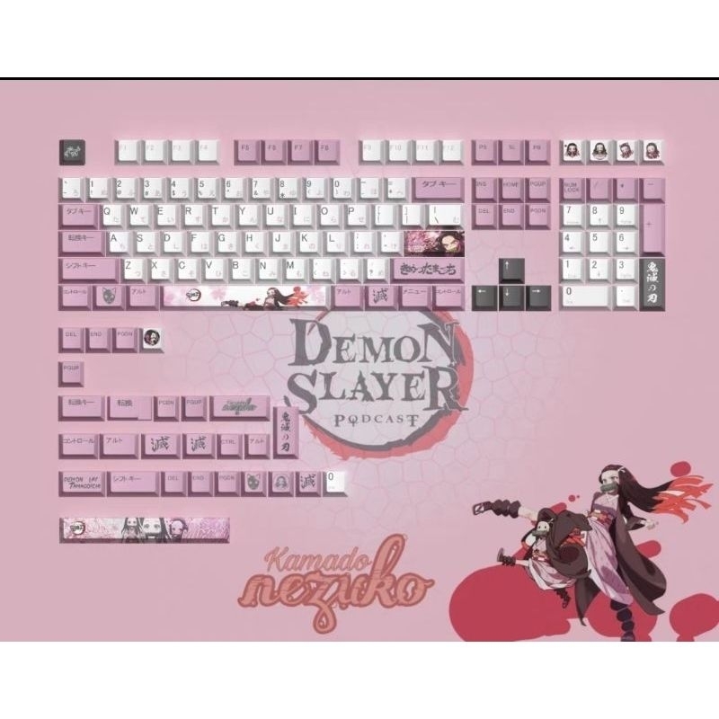 135pcs Demon Slayer Nezuko Kamado 鬼灭之刃-祢豆子键帽 PBT Dye-sub Keycaps Cherry ...