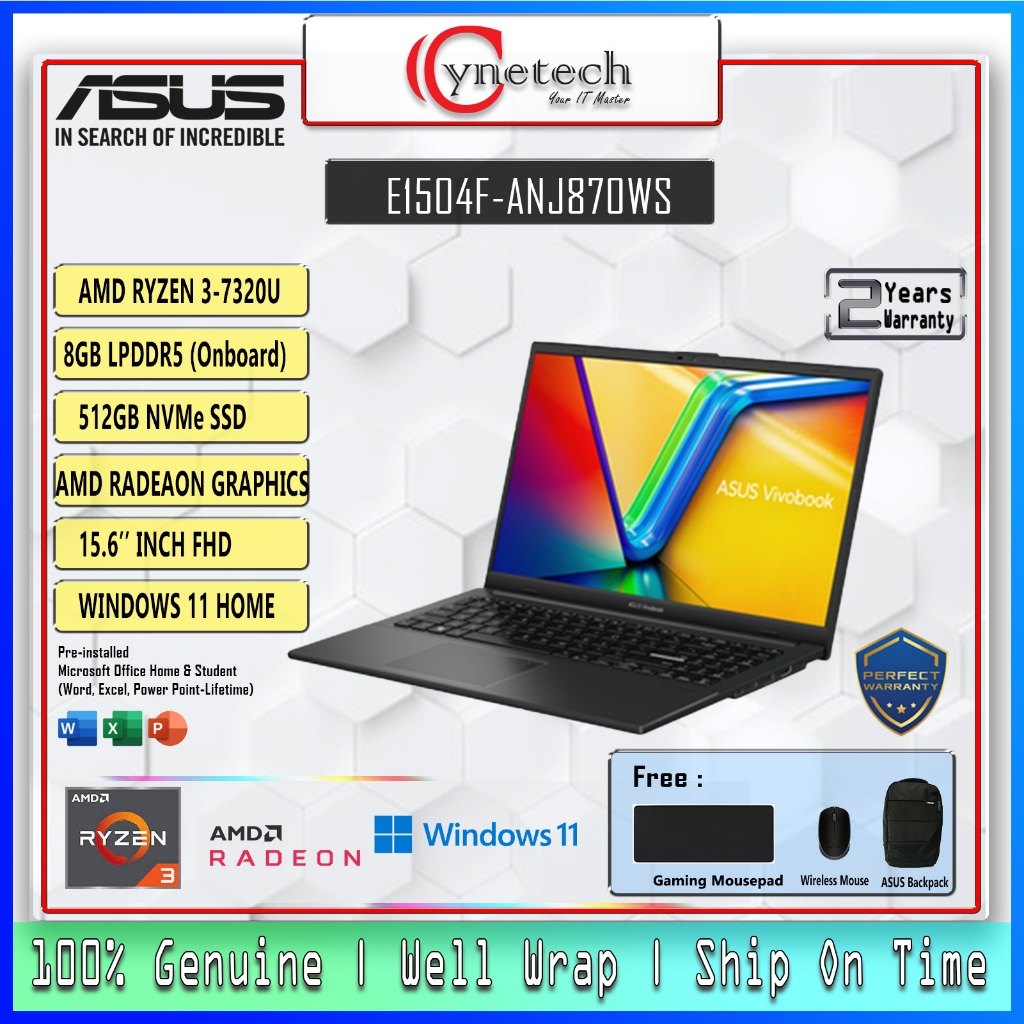 [NEW] ASUS VIVOBOOK GO E1504F-ANJ870WS/R3-7320U/8GB ONBOARD/512GBSSD ...
