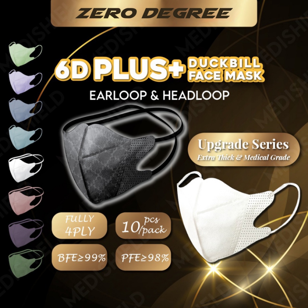 【ZERO DEGREE 6D PLUS DUCKBILL MASK HEADLOOP & EARLOOP】10pcs/Pack 4Ply ...