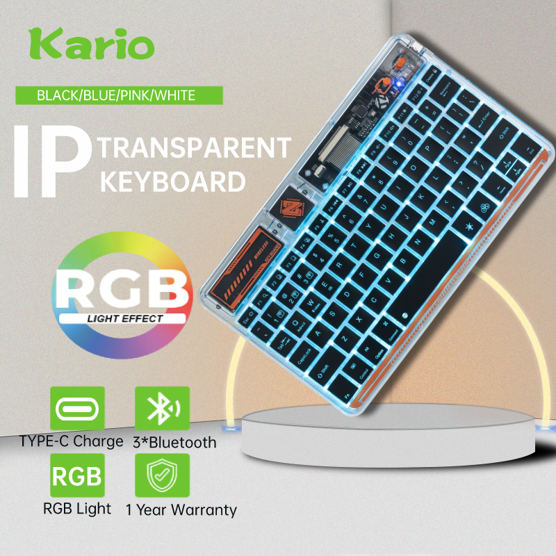 IPAD Transparent Bluetooth Keyboard RGB Three-device Toggle Bluetooth ...