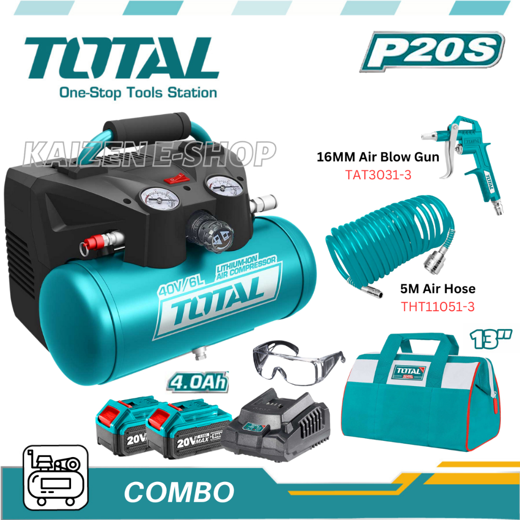TOTAL TACLI2003 P20S 40V Li-ion Auto Air Compressor 6Lt ( SOLO / COMBO ...