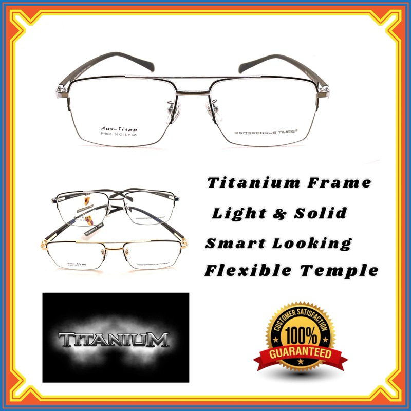 P-9831 Solid adult light titanium frame glasses bingkai cermin mata ...