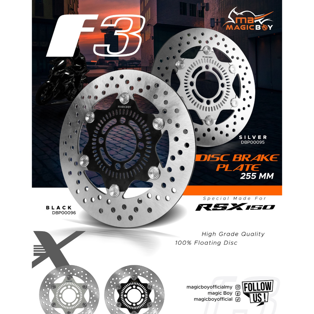 DISC BRAKE PLATE ABS F3 255MM MAGIC BOY RSX150 SILVER BLACK | Shopee Malaysia
