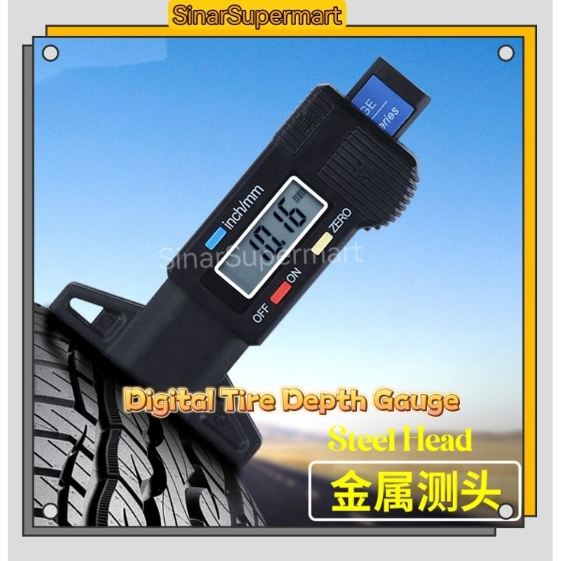 SinarSupermart Digital Tyre Thread Depth Meter Gauge Bunga Tayar Sukat Kedalaman Tire Deep ...