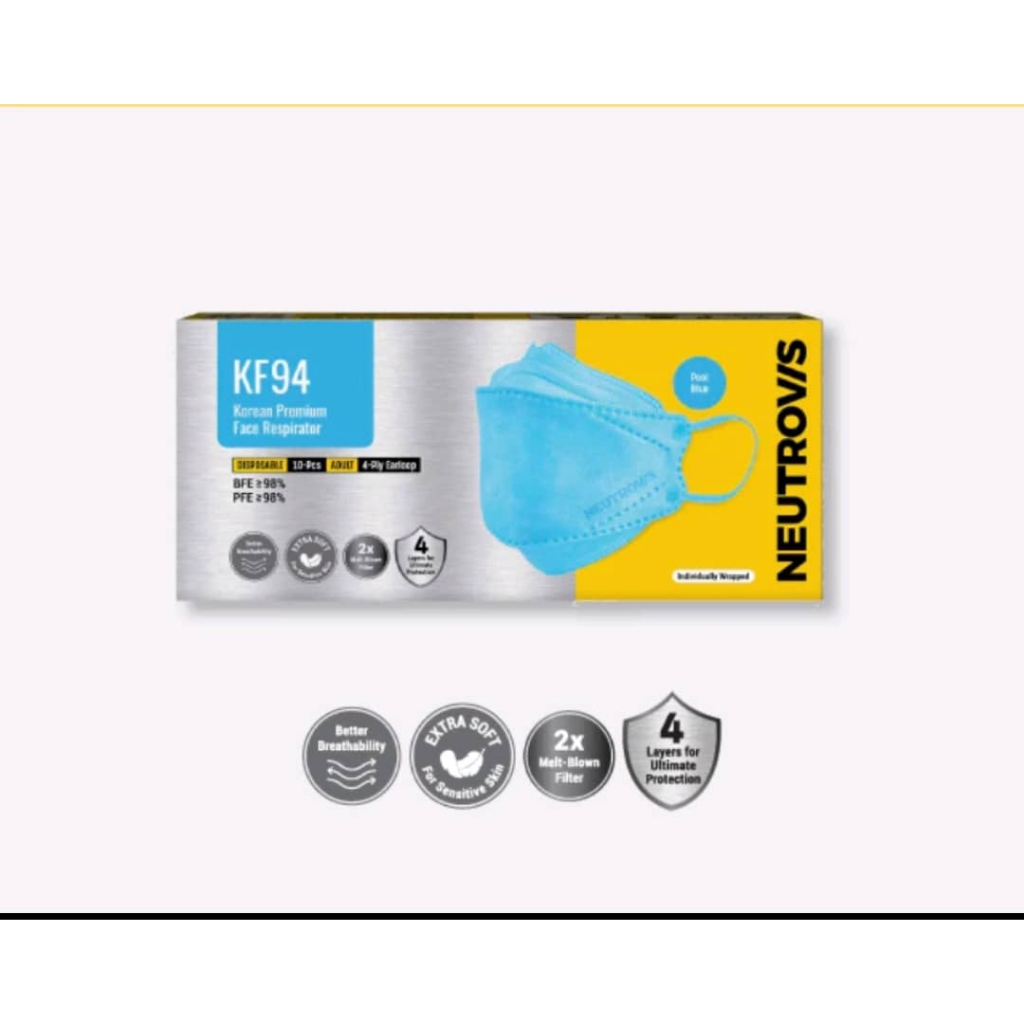Neutrovis KF94 Korean Premium Face Respirator 10s - Pool Blue | Shopee ...