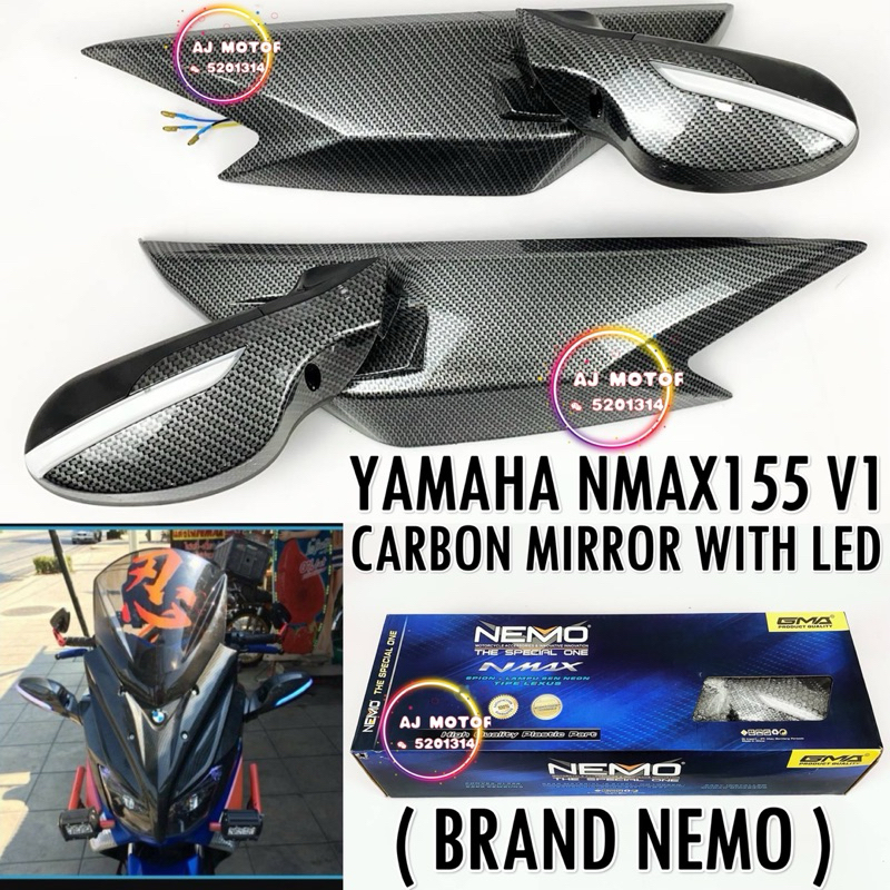 [ NEMO ] YAMAHA NMAX155 NMAX V1 CARBON SIDE MIRROR WITH SIGNAL LIGHT ...