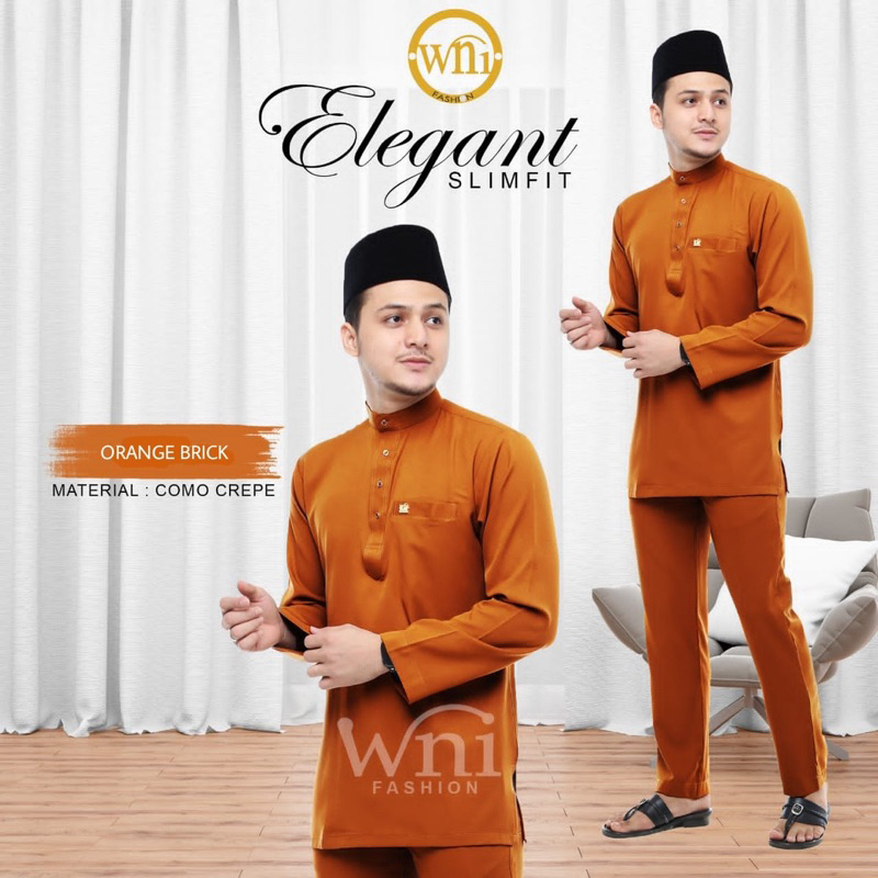 BAJU MELAYU SLIMFIT ELEGANT ORANGE BRICK | Shopee Malaysia