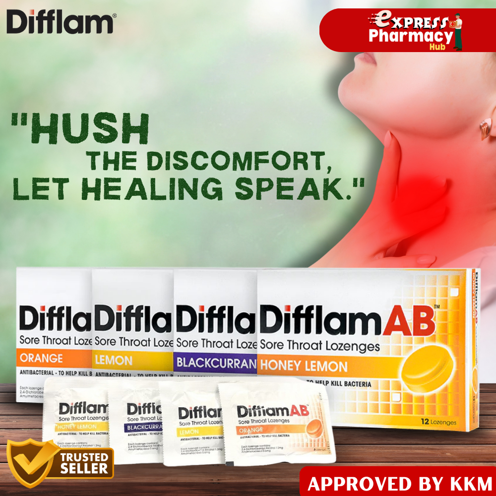 Difflam AB Sore Throat Lozenges 12'S (Blackcurrant / Orange / Lemon ...