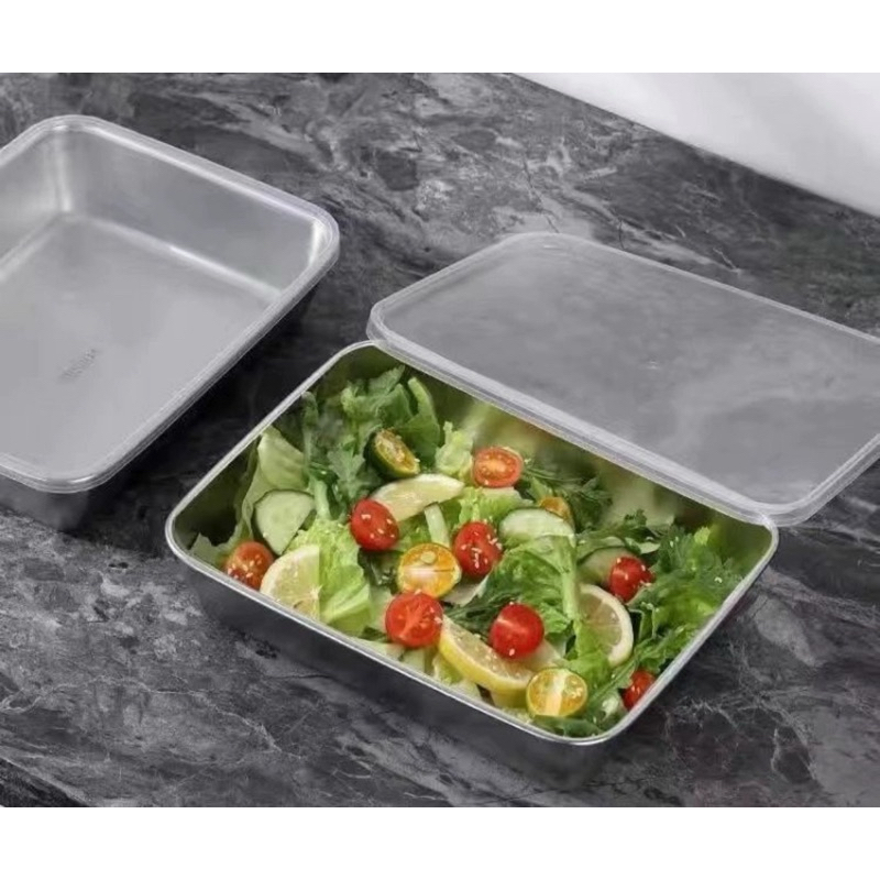 1Pcs Crisper Box, with Lid Stainless Steel Food Organizer, Rectangular ...