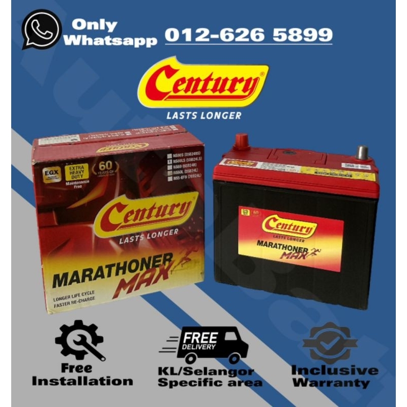 [ Installation Provided ] NS60LS | NS60L ST | 55B24R/L ] Century Marathoner MAX Car Battery Vios ...