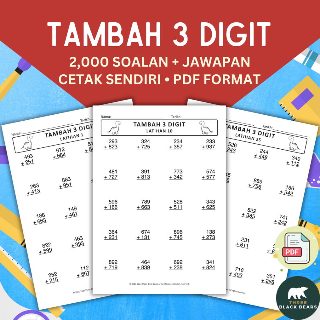 Latihan Tubi Matematik Tahun 1 3 Pdf 2000 Soalan Operasi Tambah