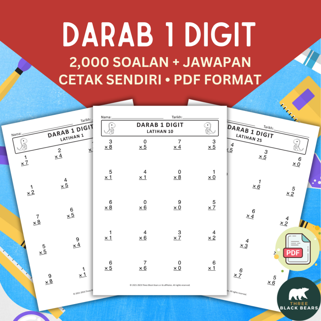 Latihan Tubi Matematik Tahun 1-3 | [PDF] 2000 Soalan | Operasi Tambah, Tolak, Darab dan Bahagi ...