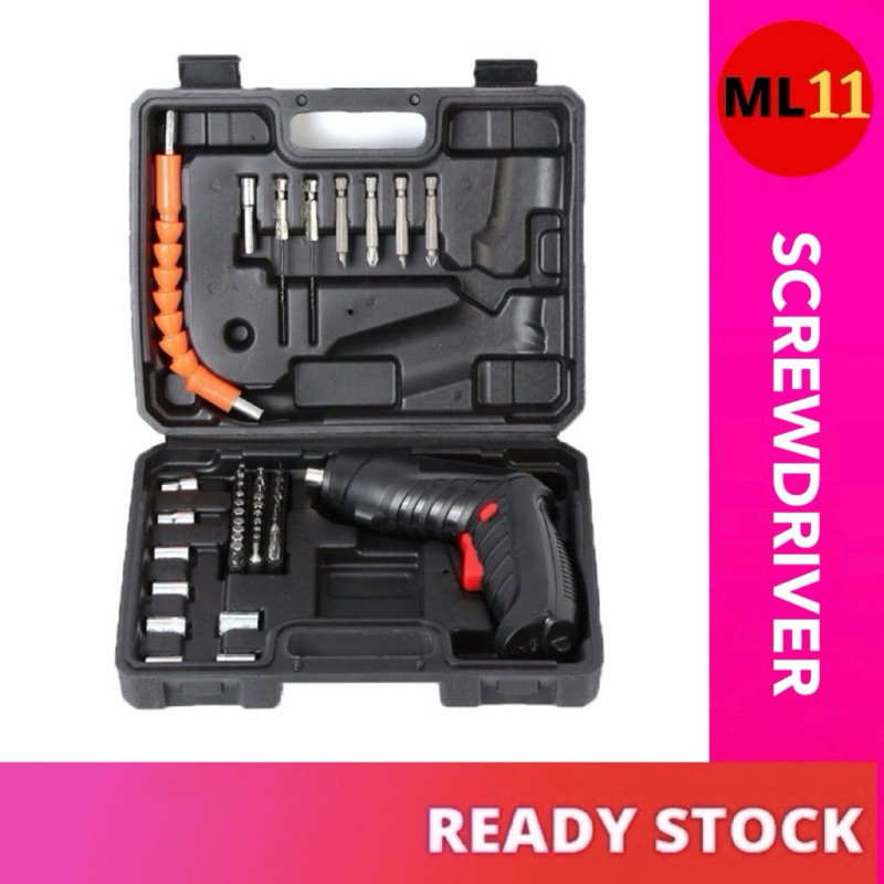 (47 PCS) Cordless Electric Screwdriver Drill 3.6V Rechargeable Pemutar ...