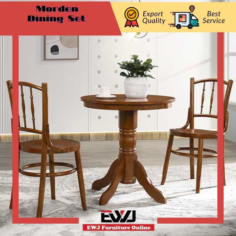 EWJ Kopitiam Chair Rubber Wood + 2.5ft Solid Round Dining Table 1+2 ...