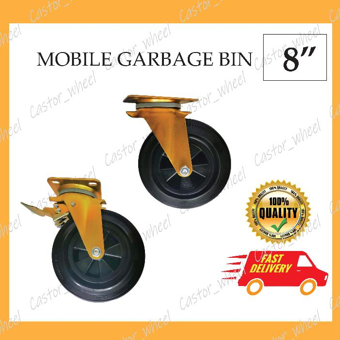 8'' (200mm) HEAVY DUTY MOBILE GARBAGE BIN CASTER 660L/1100L/ SWIVEL ...