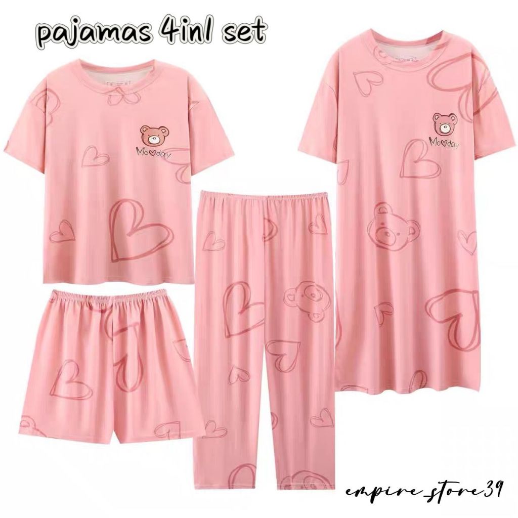 Pajamas women's four piece casual loose thin style pajamas dress ...