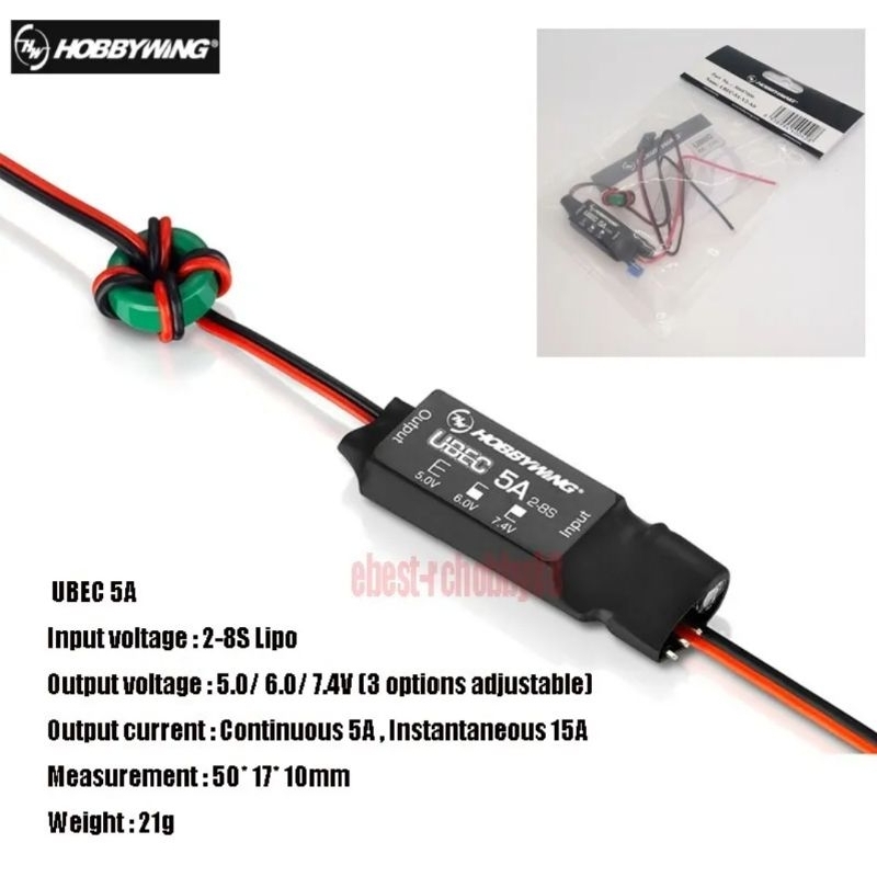 Hobbywing UBEC 5A V2 Air High Voltage Regulator Module 2-8S 5V 6V 7.4V ...