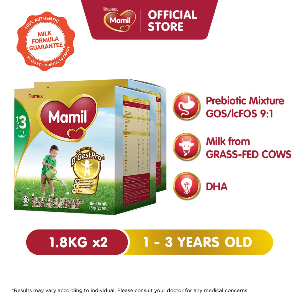 Mamil Step 3 Growing Up Milk Formula 1-3 years (1.8kg x 2) (Susu, Milk ...