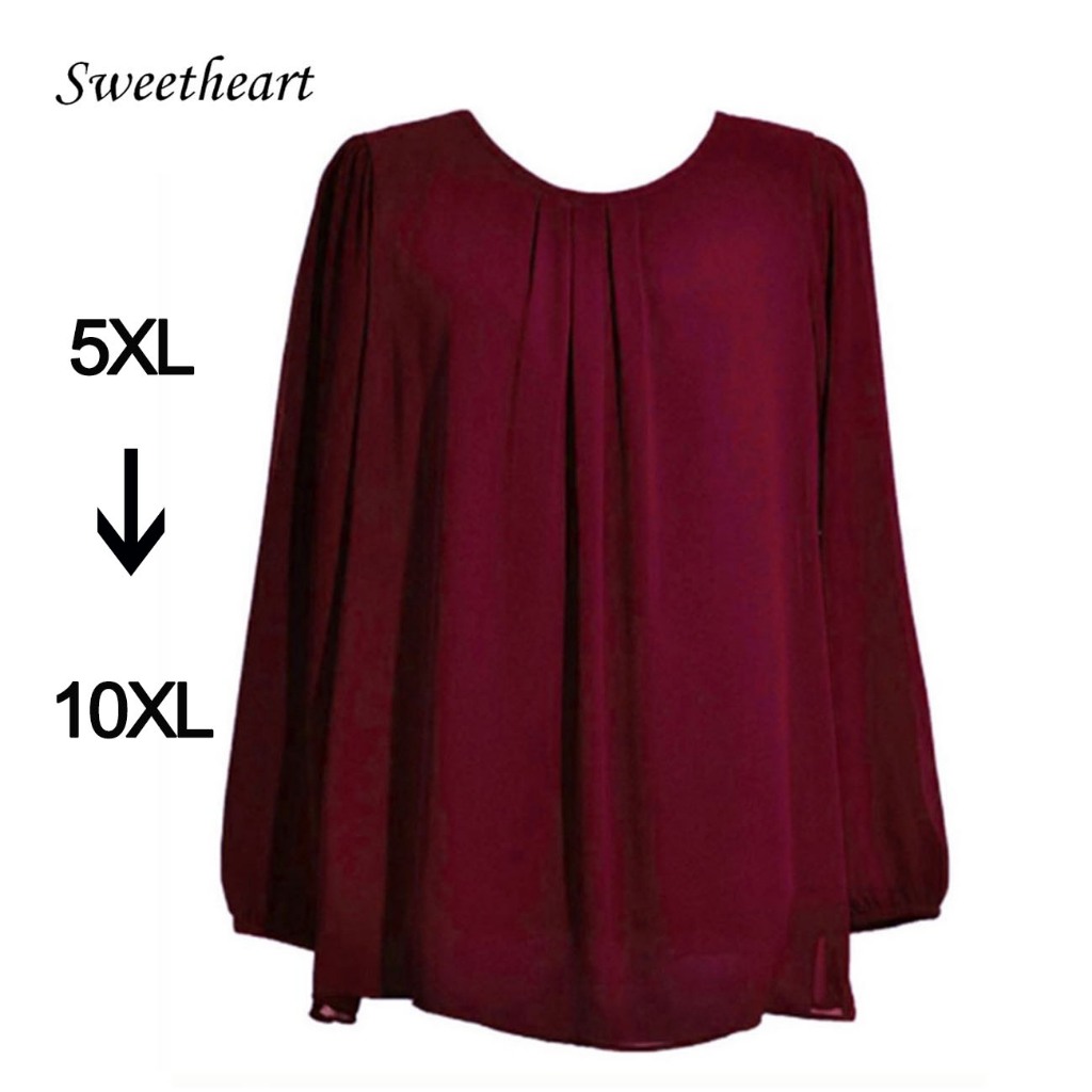 Plus Size Plain Chiffon Blouse Long Sleeve Plain Blous Sifon Lengan ...