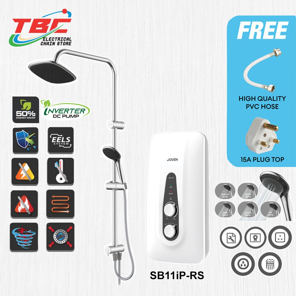 JOVEN SB11iP-RS DC PUMP INSTANT WATER HEATER WITH RAIN SHOWER (WHITE) | Shopee Malaysia