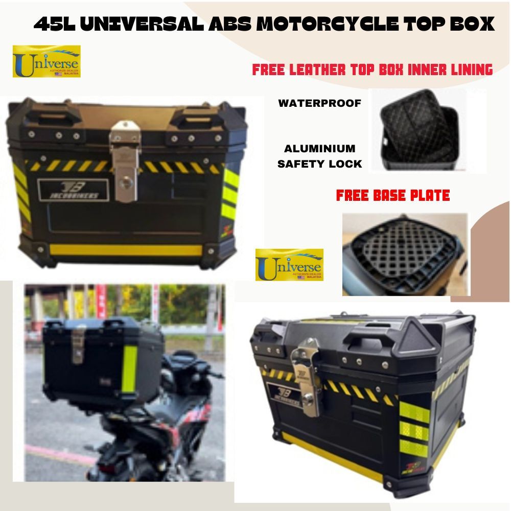 Universal Motorcycle 45L ABS Top Box Waterproof Rack Aluminium Safety ...